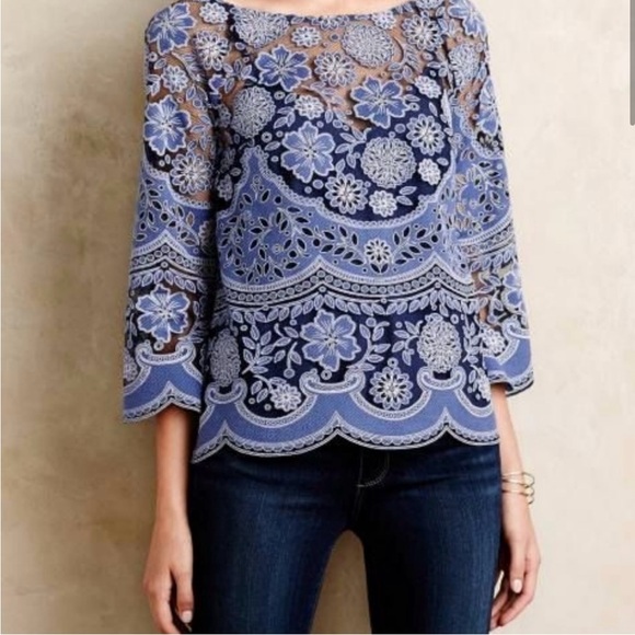 Anthropologie | Tops | Elegant Blue Lace Womens Top | Poshmark